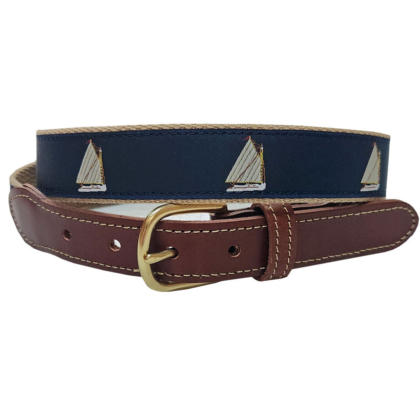 Cape Cod Cat Leather Tab Belt by Country Club Prep