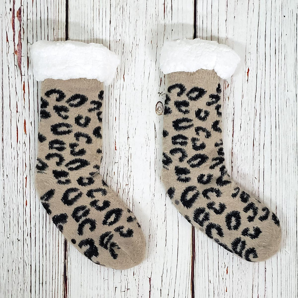 Lazy Leopard Sherpa Lined Socks | Nordic Fleece – Country Club Prep