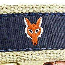 Country Club Prep Fox Head Leather Tab Belt in Navy on Khaki Canvas
