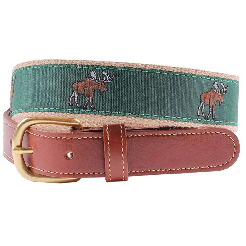 Country Club Prep Moose Leather Tab Belt in Green