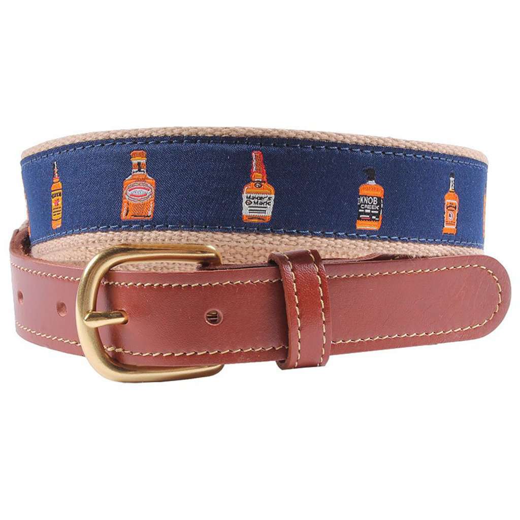 Country Club Prep Whiskey Row Leather Tab Belt in Navy