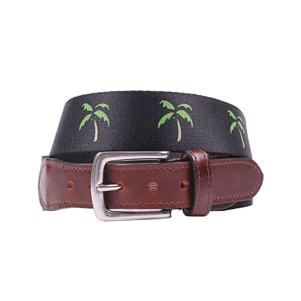 Country Club Prep Hampton Belt in Navy with Palm Trees