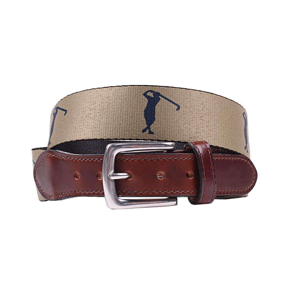Country Club Prep Hampton Belt in Khaki with Golfer