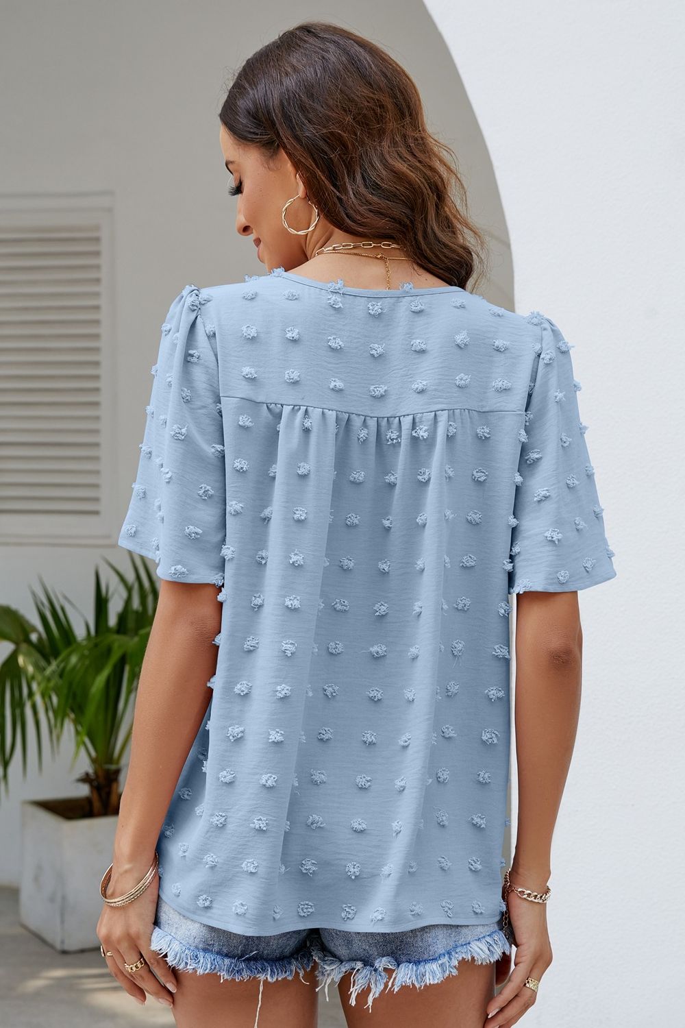 Swiss Dot Puff Sleeve Round Neck Blouse – Country Club Prep