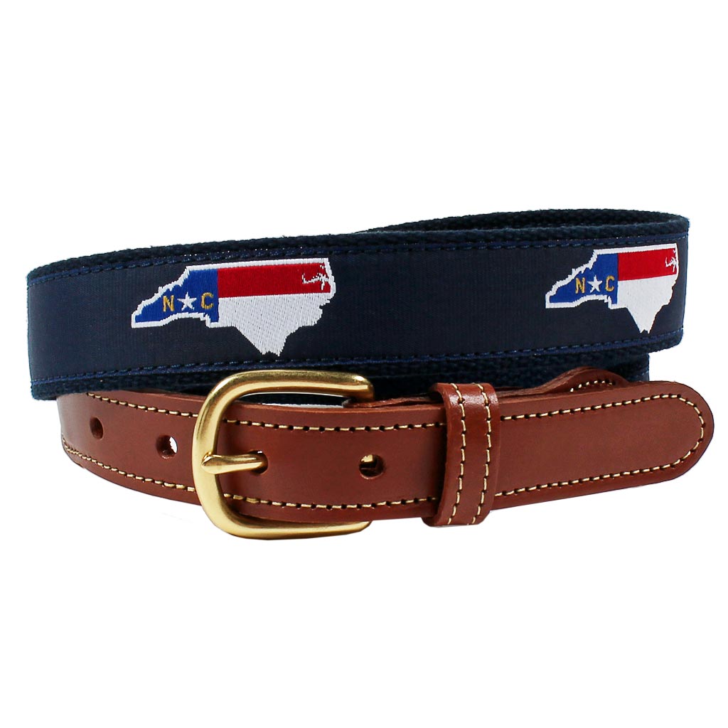 State Fill North Carolina Flag Leather Tab Belt by Country Club Prep