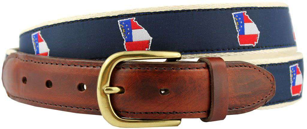 State Traditions GA Traditional Leather Tab Belt in Navy Ribbon with ...