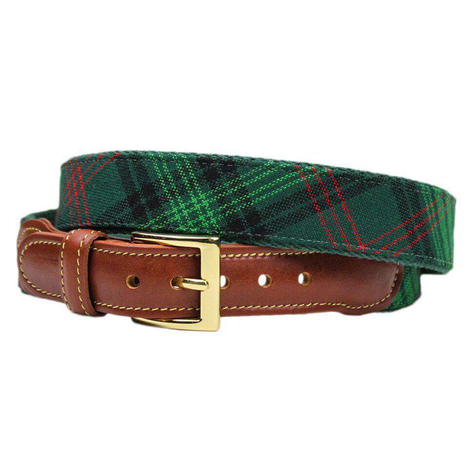 Country Club Prep Ross Hunting Tartan Plaid Belt on Green Canvas
