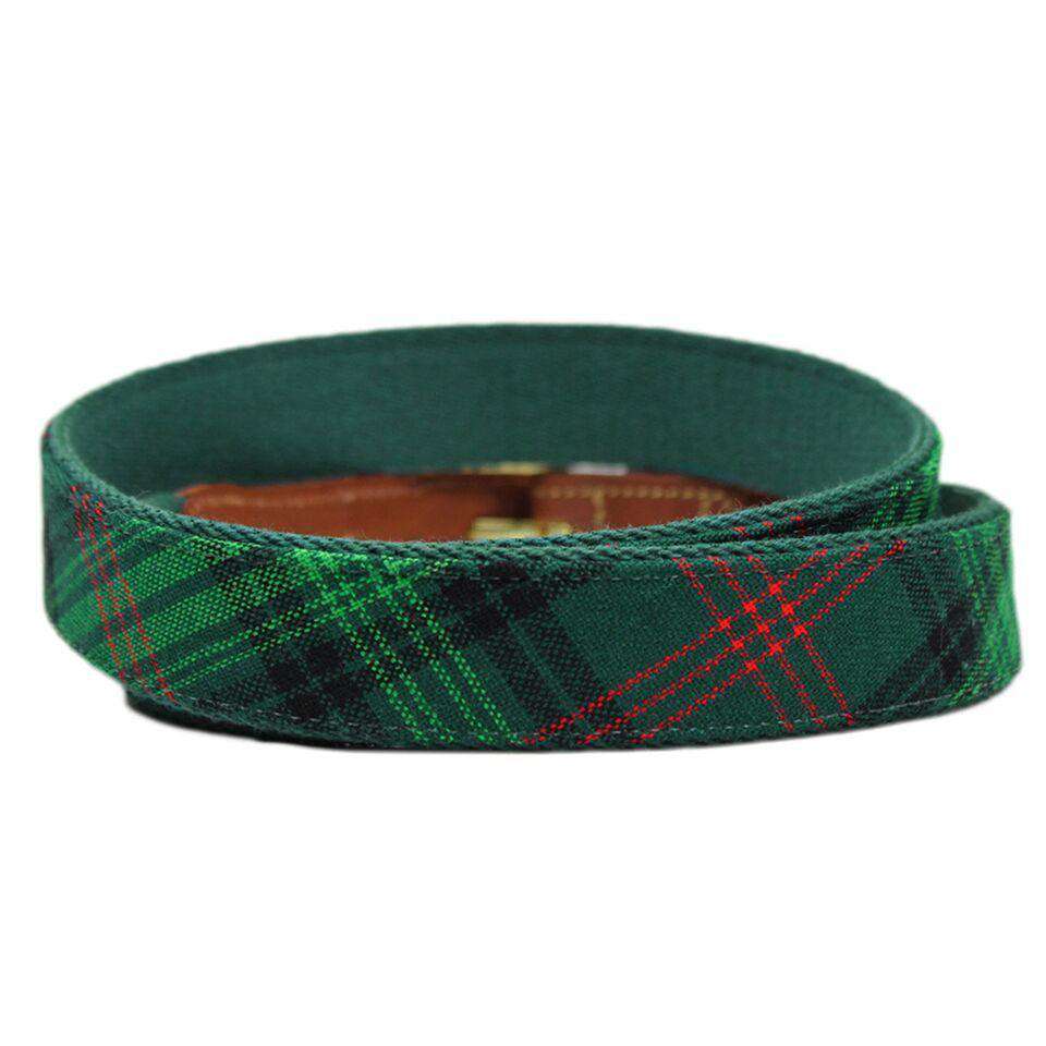 Country Club Prep Ross Hunting Tartan Plaid Belt on Green Canvas