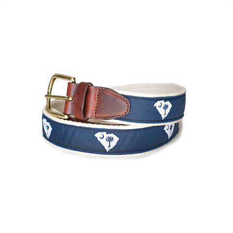 State Traditions SC Traditional Leather Tab Belt in Blue Ribbon with ...