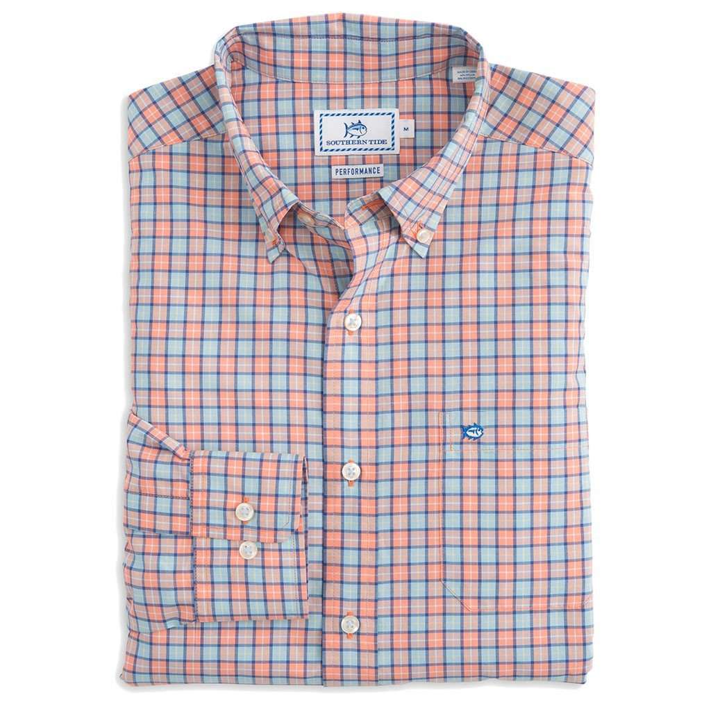 Southern Tide Tortuga Plaid Intercoastal Performance Shirt in Peach ...