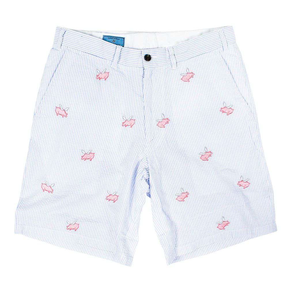 Castaway Clothing Cisco Shorts in Blue Seersucker with Embroidered ...