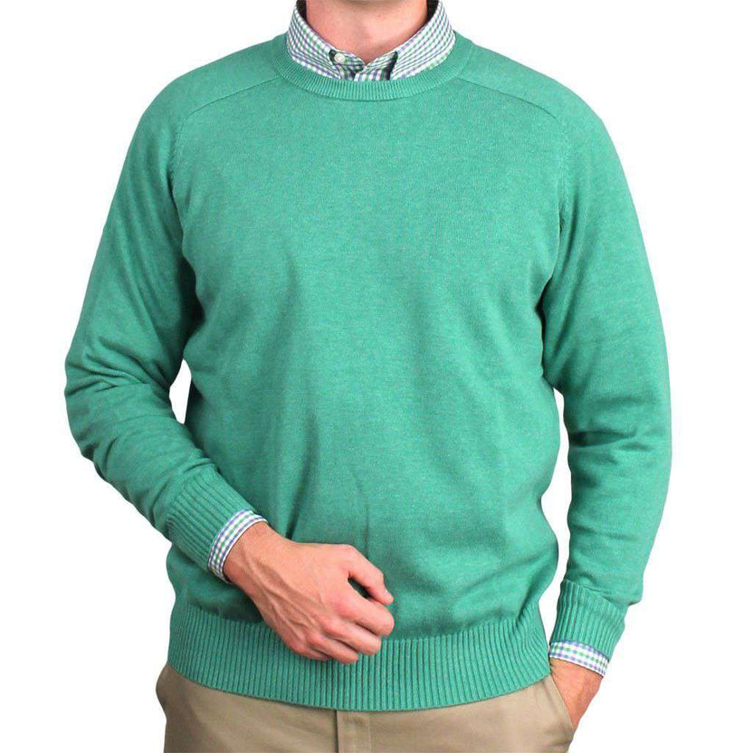 Country Club Prep Front Nine Cotton Crew Neck Sweater in Emerald