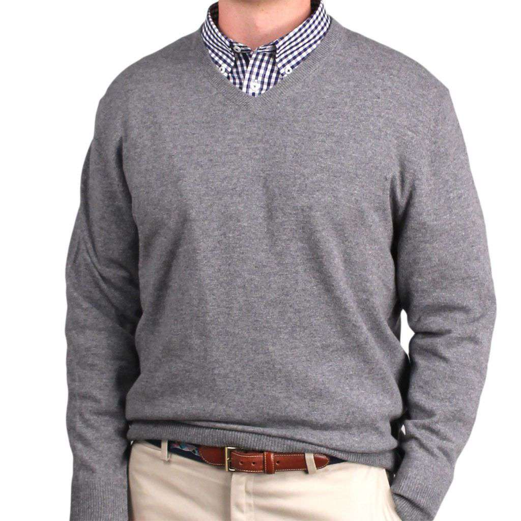 Country Club Prep Ivy League Cashmere V-Neck Sweater in Heather Grey