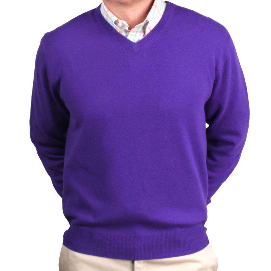 Country Club Prep Ivy League Cashmere V-Neck Sweater in Iris Purple