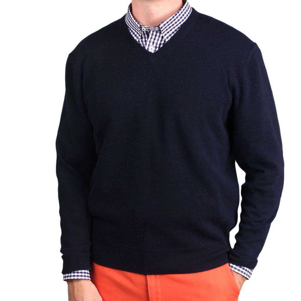 Country Club Prep Ivy League Cashmere V-Neck Sweater in Navy