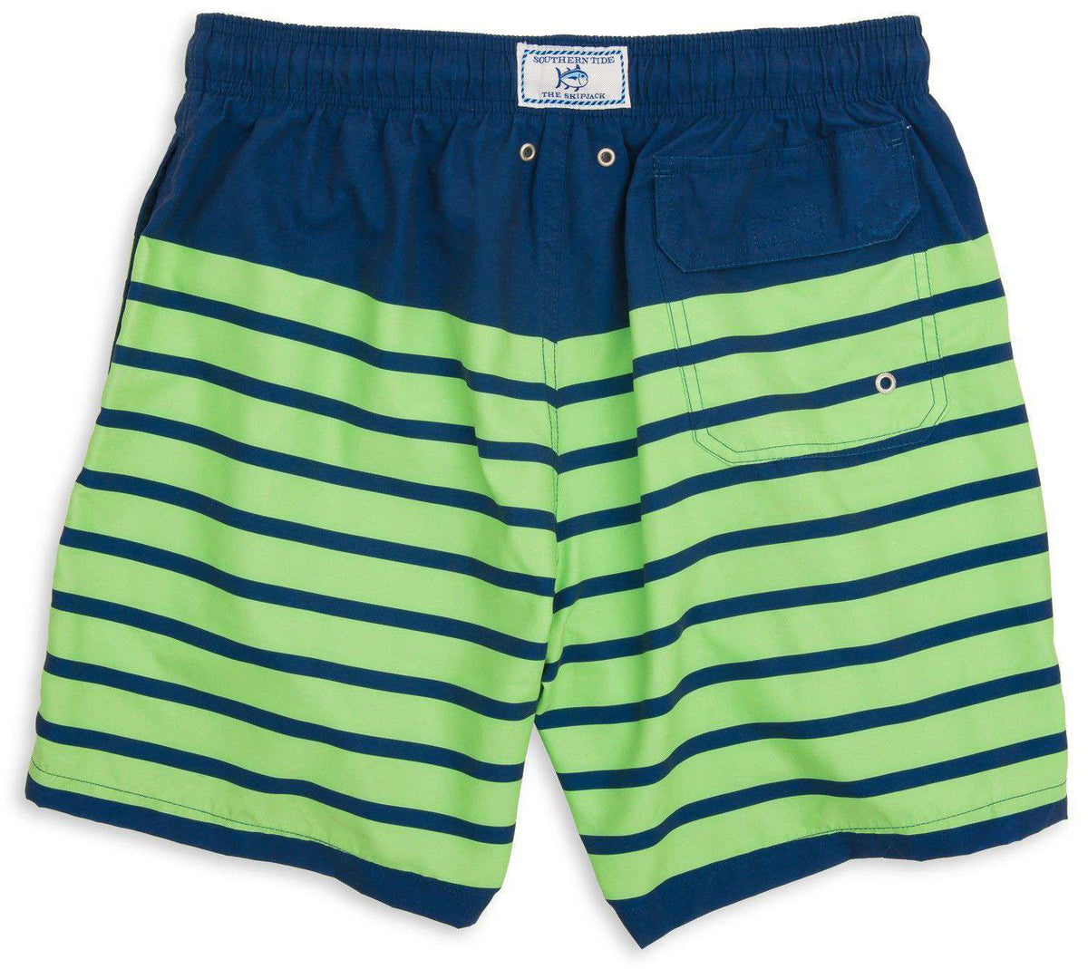 Southern Tide For Shore Stripe Swim Trunks in Yacht Blue/Island Green ...