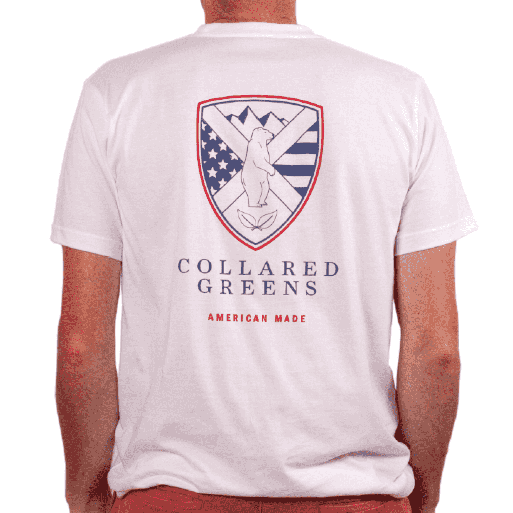 Collared Greens American Made Shield Tee in White – Country Club Prep