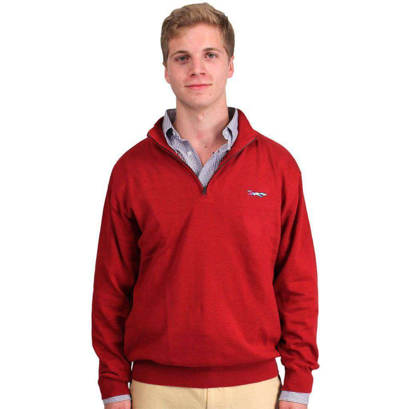 Country Club Prep Cotton 1/4 Zip Sweater in Crimson
