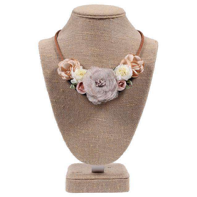 Spring Flower Fabric Necklace and Earring Set in Pink/Gold by Country ...