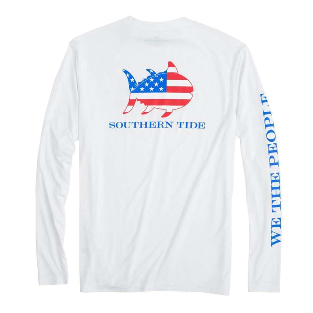 Southern Tide Flag Skipjack Long Sleeve Performance T-Shirt in White ...