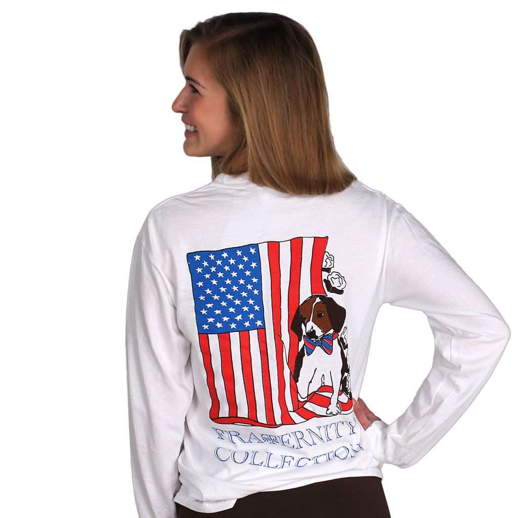 Frat Collection The Patriotic Puppy Long Sleeve Tee Shirt in White ...